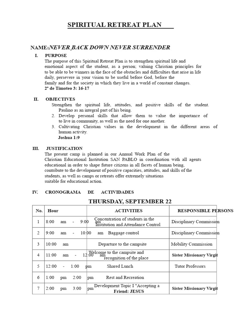 Spiritual Retreat Plan Overview | PDF