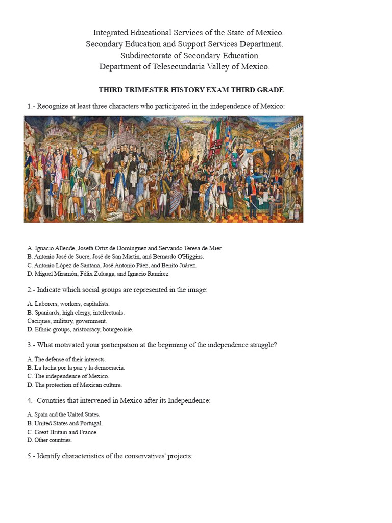 Third Trimester History Exam Third Grade | PDF | Mexico | Mexican ...