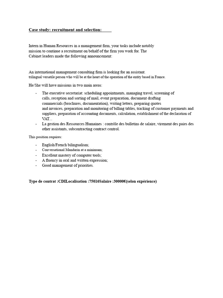 Case Study Recruitment and Selection - M1 | PDF