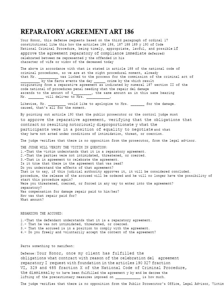 Guideline For Restitution Agreement Article 186 | PDF | Coercion | Crimes