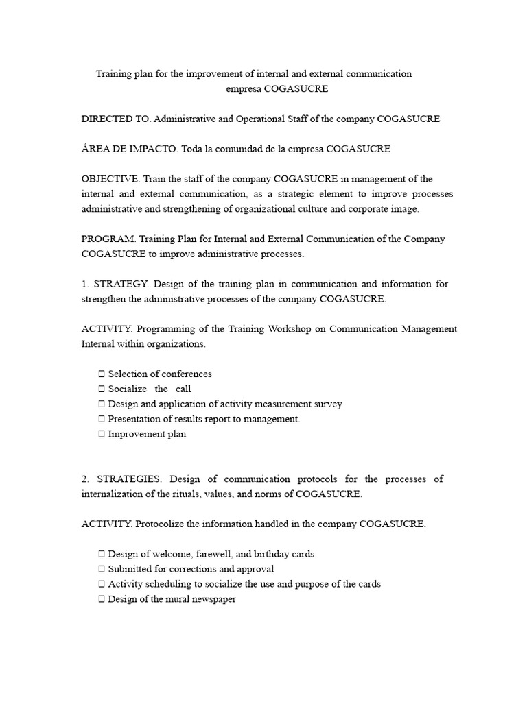 Training Plan in Internal and External Communication | PDF ...