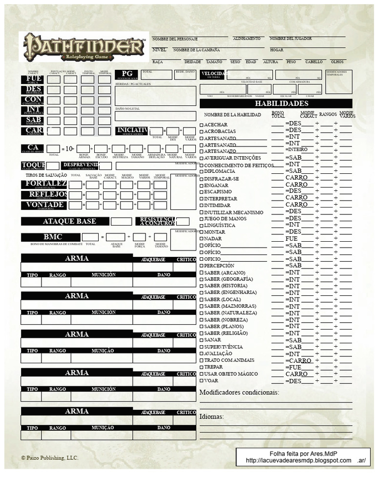 Ficha de Personagem para RPG | PDF | Jogos de RPG | Jogos de tabuleiro