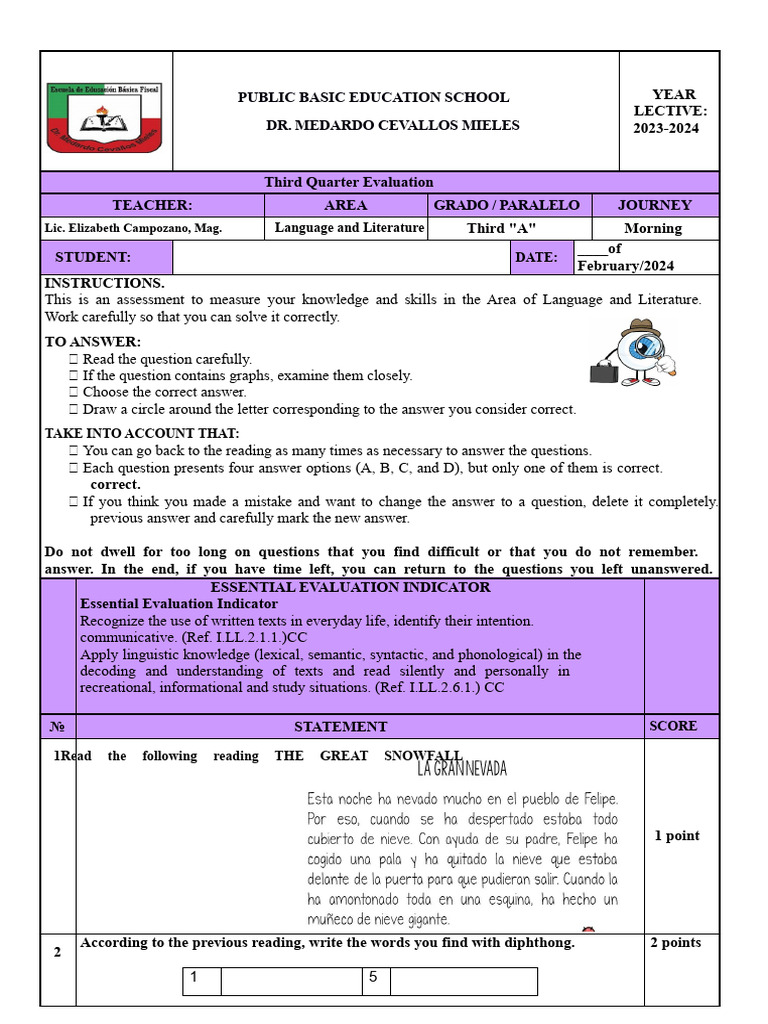 Evaluation Third Trimester THIRD YEAR | PDF | Word | Stress (Linguistics)