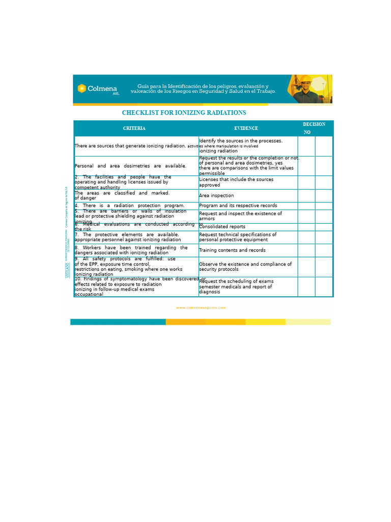 Ionizing Radiation Safety Checklist | PDF | Dosimetry | Radiation