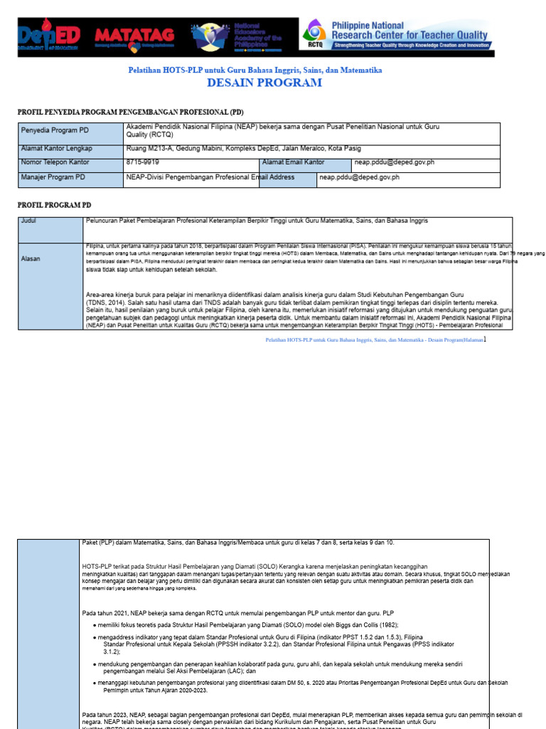 Desain Program PD HOTS-PLP | PDF