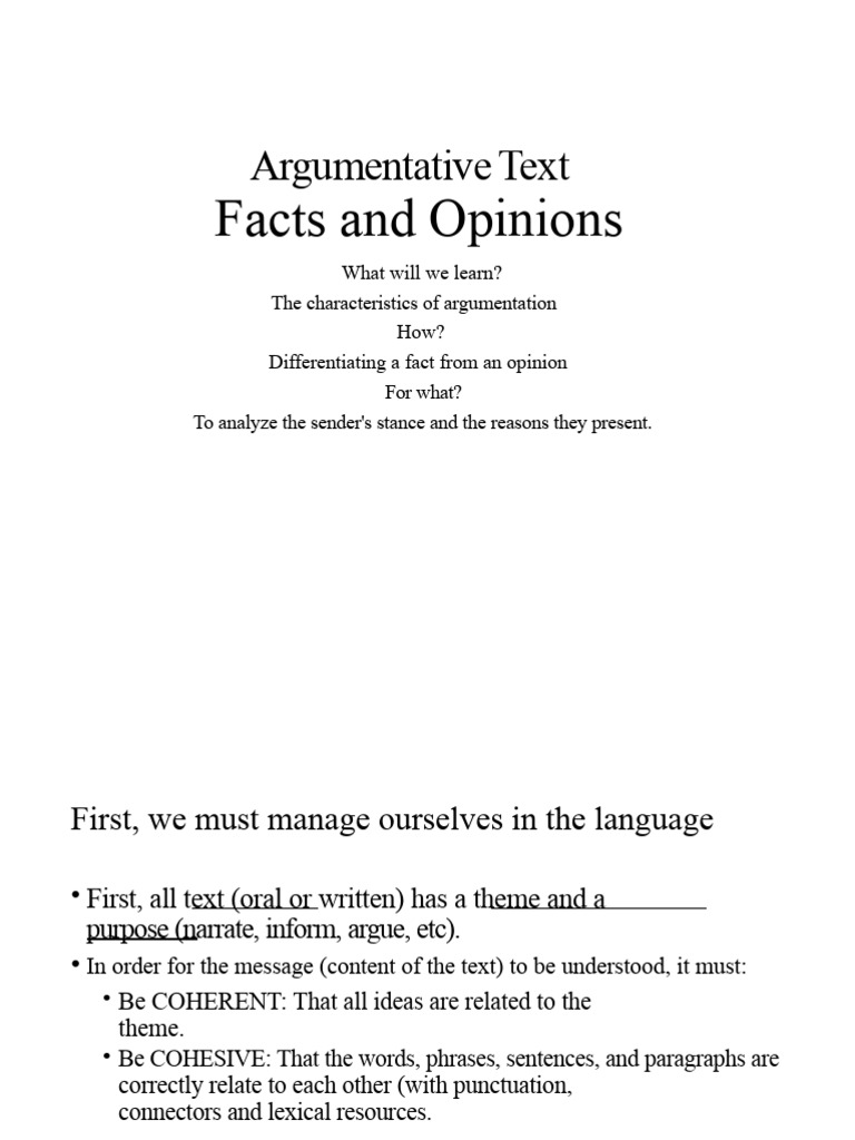 Argumentative Text Facts and Opinions | PDF | Argument | Opinion