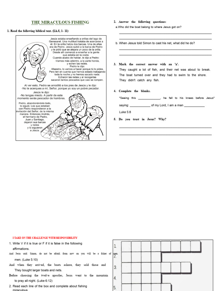 Miraculous Fishing Lesson for Kids | PDF | Jesus | Saint Peter