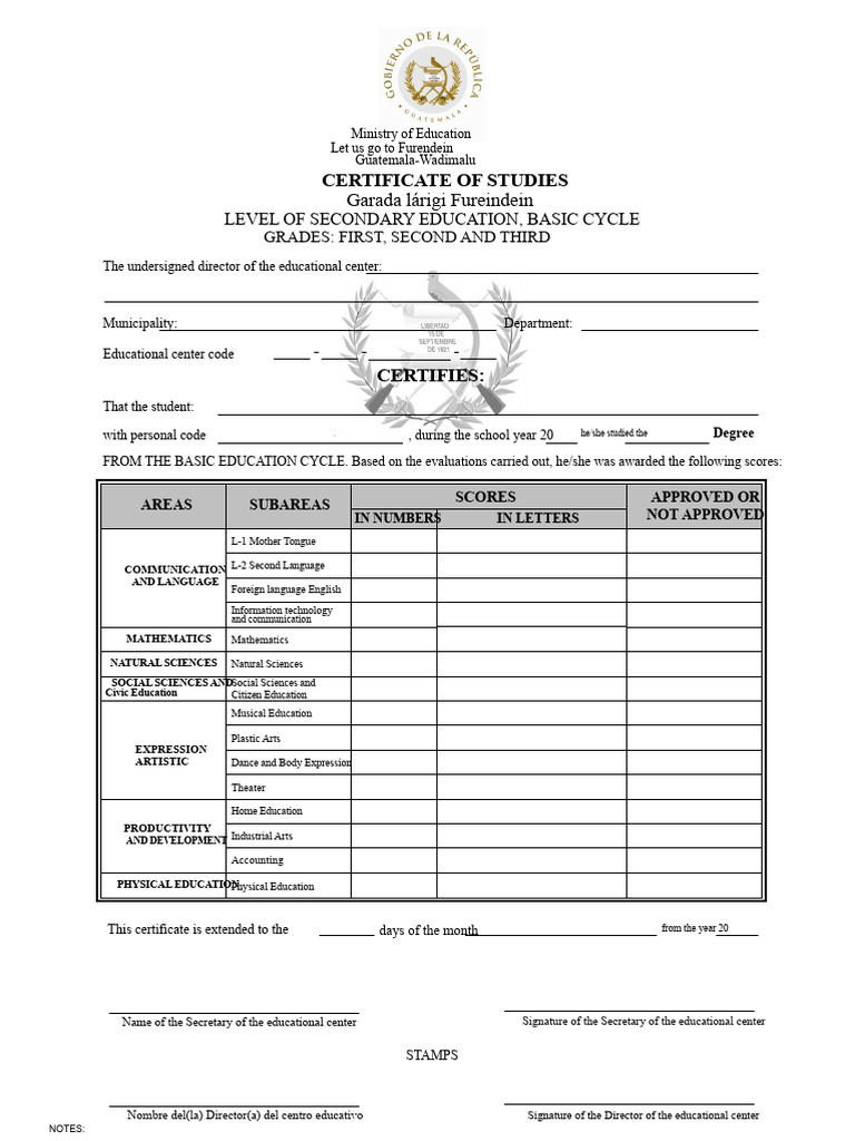 Secondary Education Certificate Template | PDF