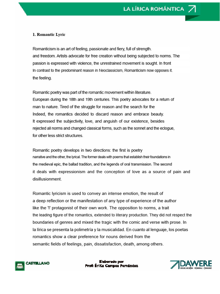 romantic lyrics | PDF | Romanticism | Poetry
