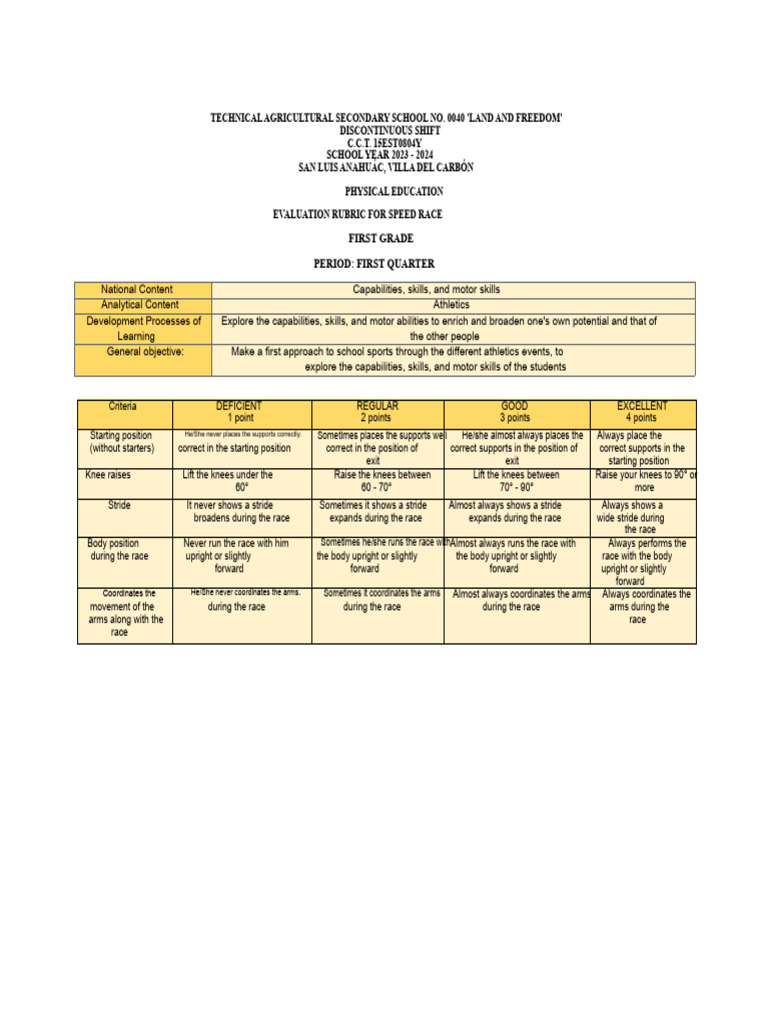 Speed Race Rubric 1ST This 0040 | PDF | Rubric (Academic)