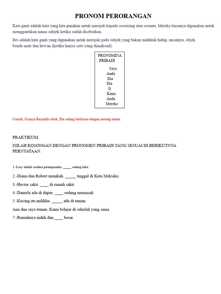 Panduan Penggunaan Pronomina dalam Bahasa Inggris | PDF