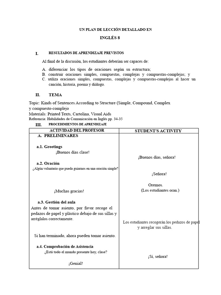 Tipos de Oraciones en Inglés: Lección 8 | PDF | Oración (Lingüística ...