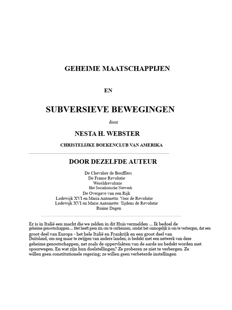 Nesta Webster - Geheime Genootschappen en Subversieve Bewegingen | PDF
