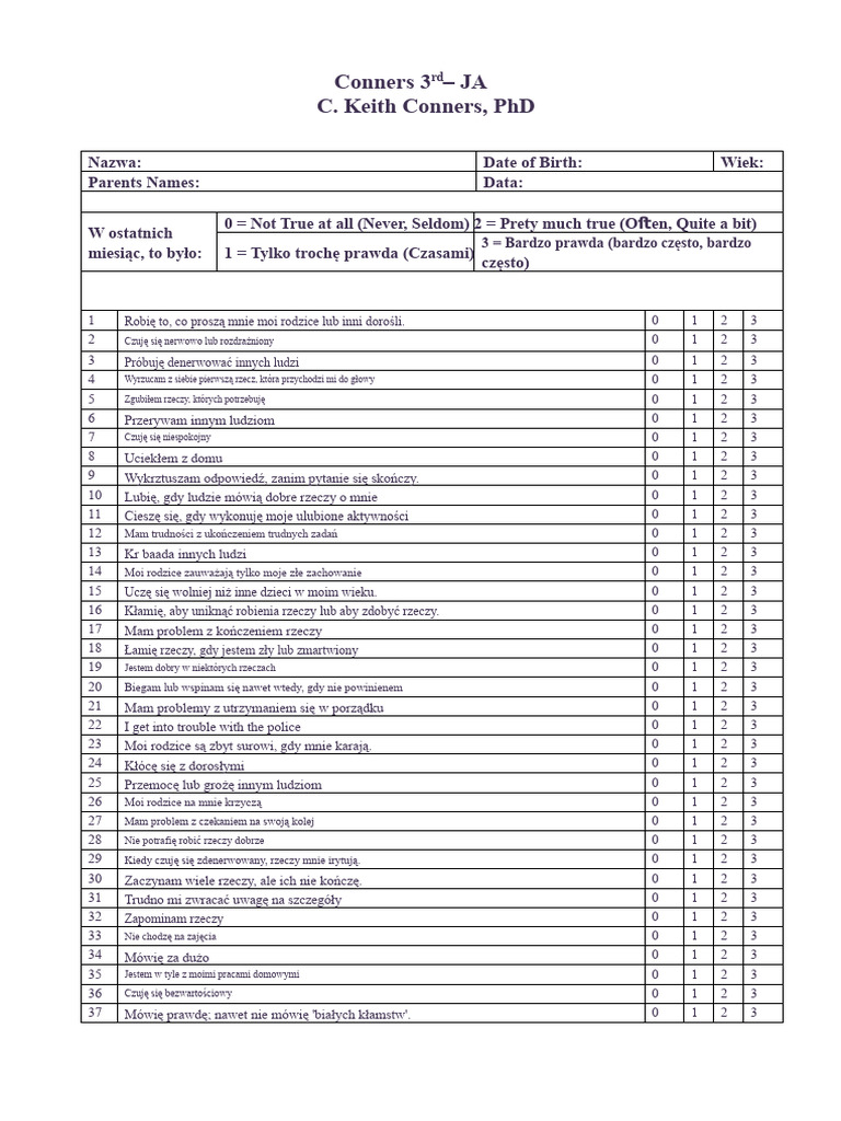 Conners 3 - Samoocena | PDF