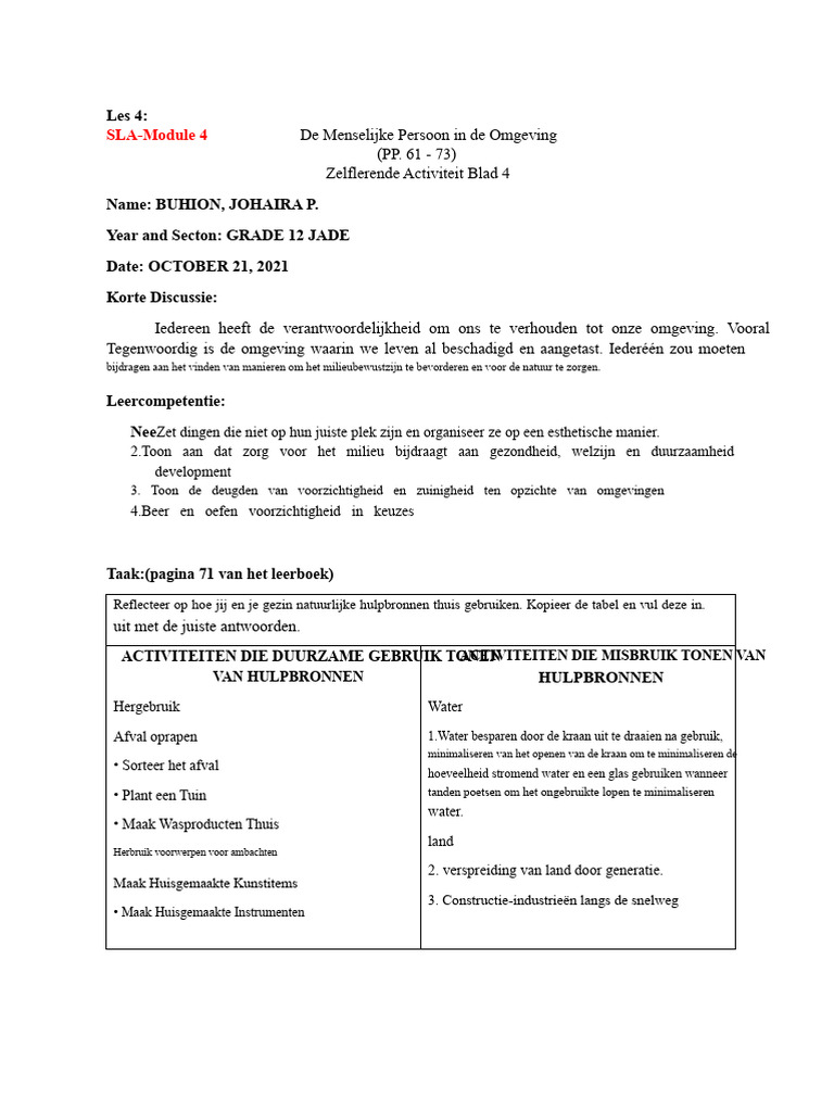 Module Sla 4 6 Buhionjjohaira P. Klas 12 Jade | PDF
