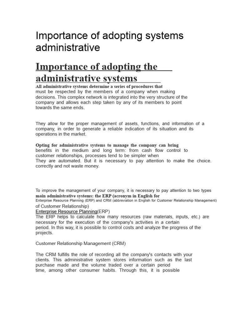 Benefits of Administrative Systems | PDF | System | Enterprise Resource ...