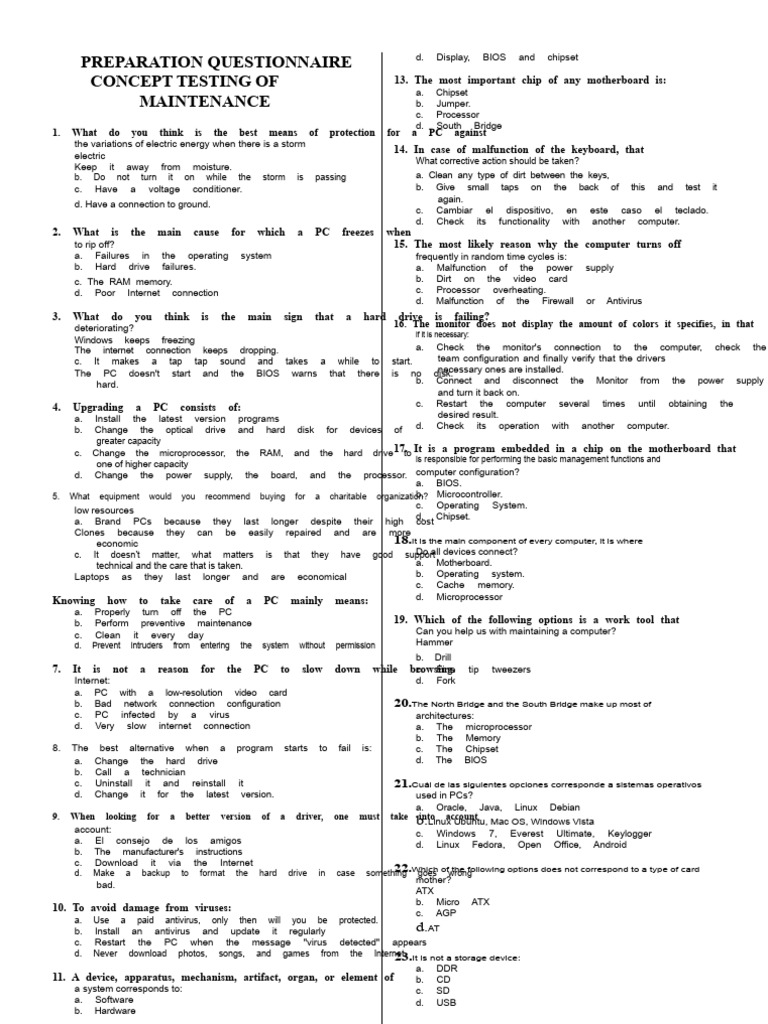 QUESTIONNAIRE MAINTENANCE Solved | PDF | Computer Data Storage | Bios
