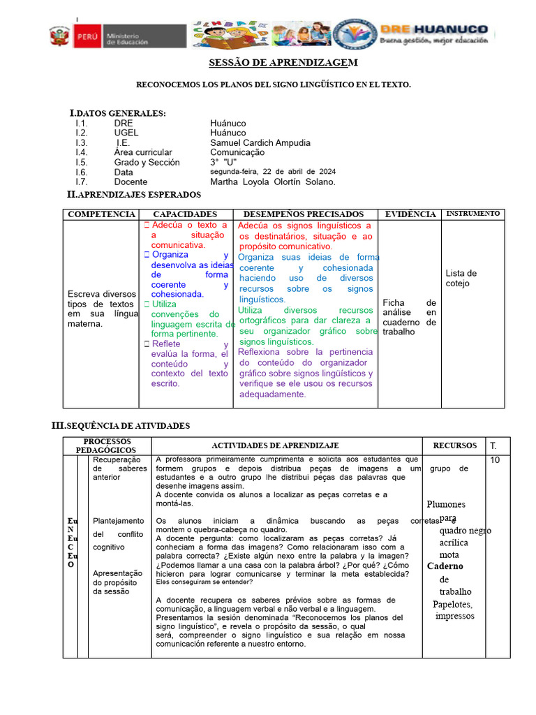 Planos do Signo Linguístico em Aula | PDF | Linguística | Aprendizado