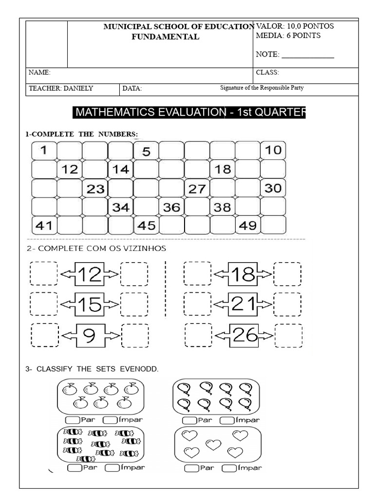 1st Quarter Math Evaluation Template | PDF