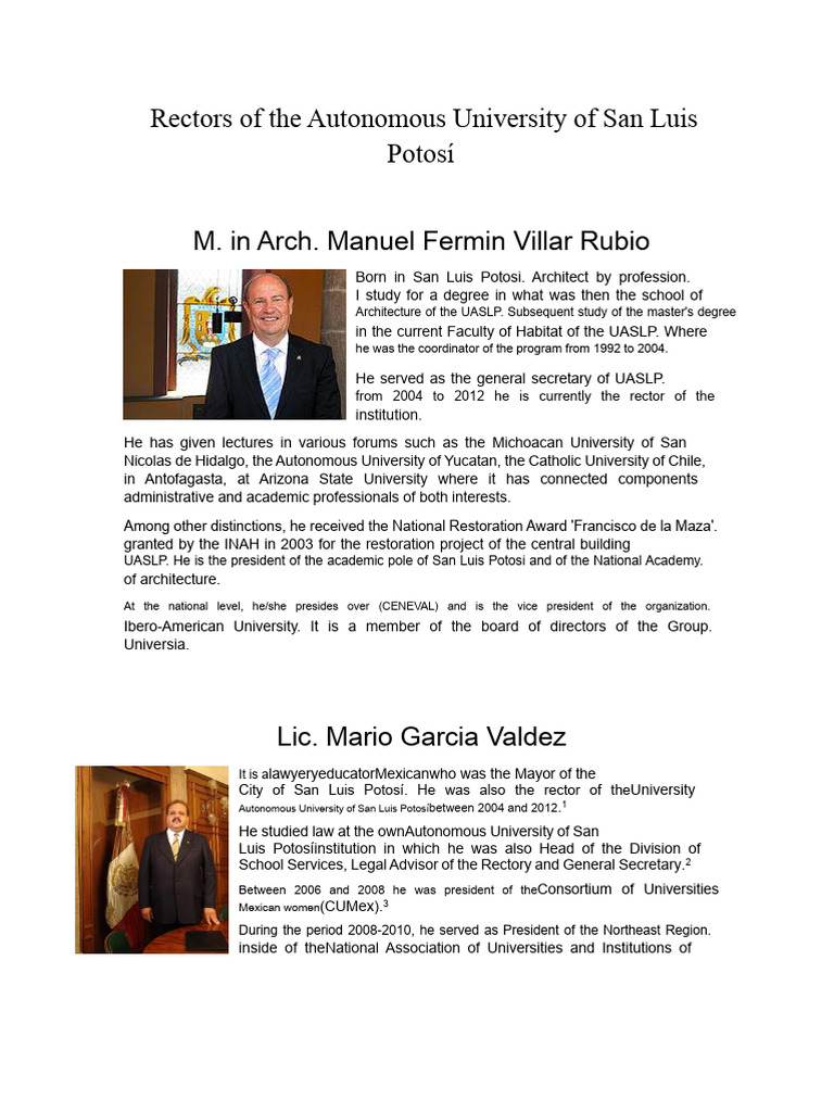 Rectors of the Autonomous University of San Luis Potosí | PDF