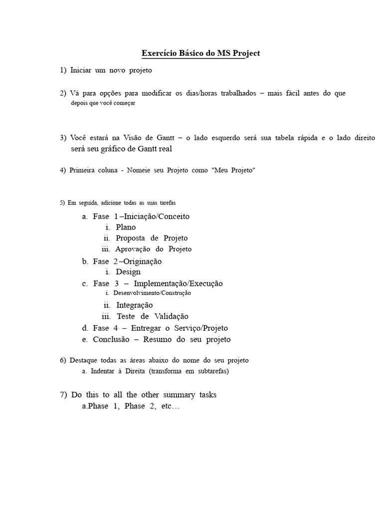 exercício básico do ms-project | PDF