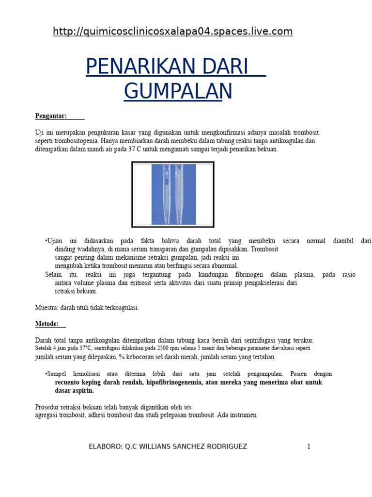 Uji Penarikan Gumpalan Darah dan Trombosit | PDF