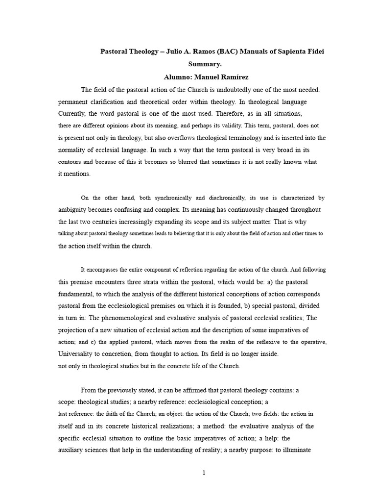 SUMMARY PASTORAL THEOLOGY - ACTIVITY I - Manuel Ramírez | PDF ...
