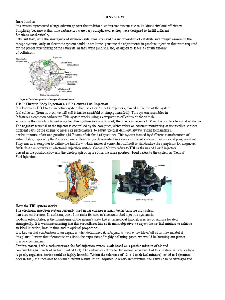 Tbi System | PDF | Fuel Injection | Throttle