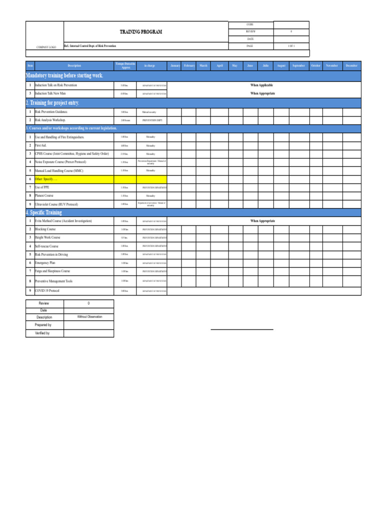 Annual Training Program Model | PDF | Occupational Safety And Health ...