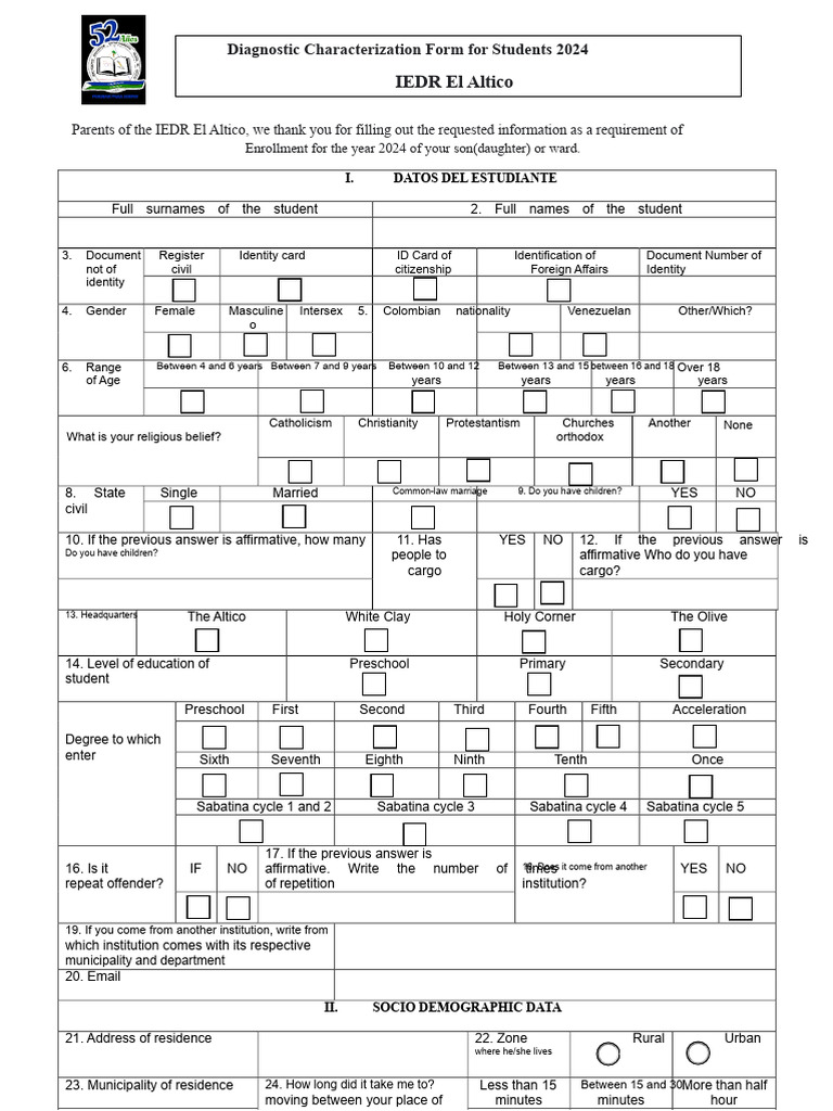 2347 - Diagnostic Characterization Form Students 2024 | PDF ...