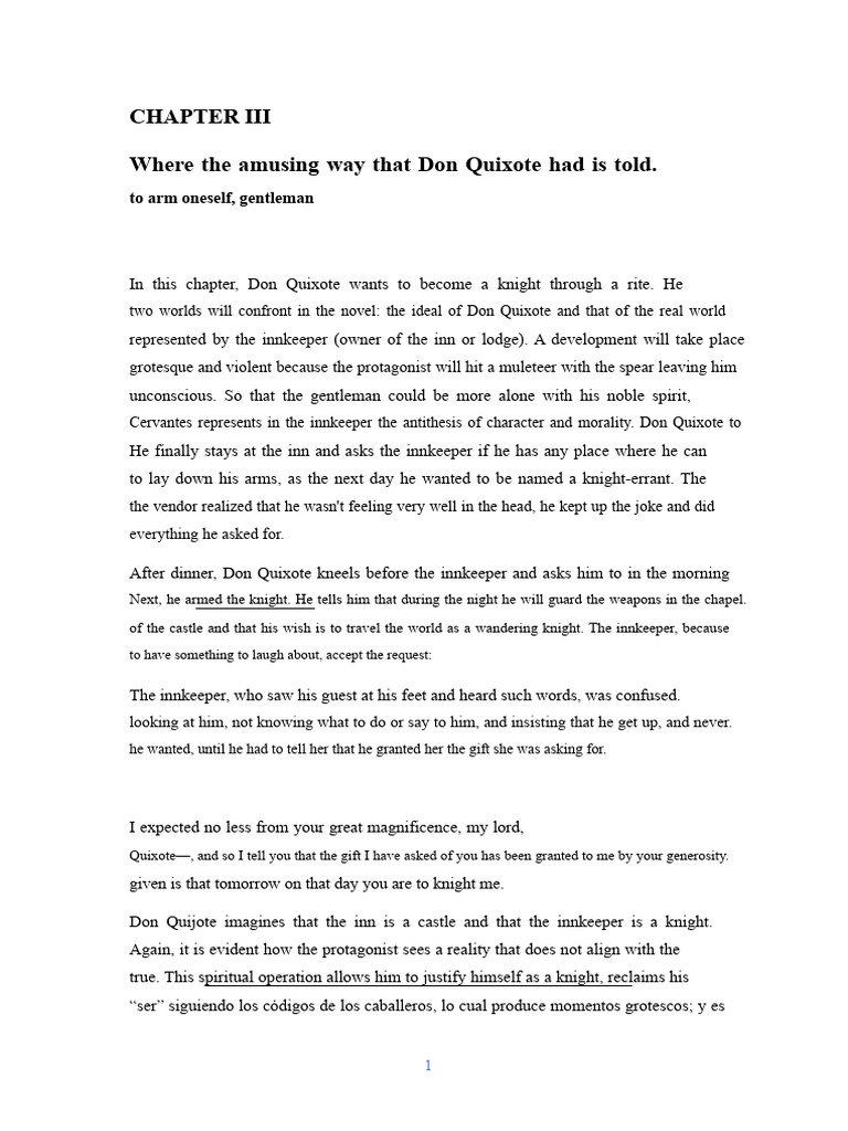 CHAPTER III-Don Quixote | PDF | Don Quixote | Chivalry
