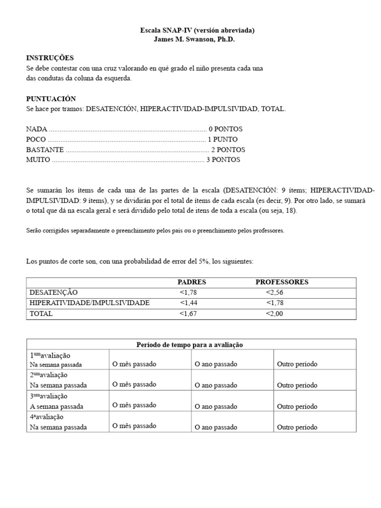 Escala SNAP-IV: Avaliação de ADHD | PDF
