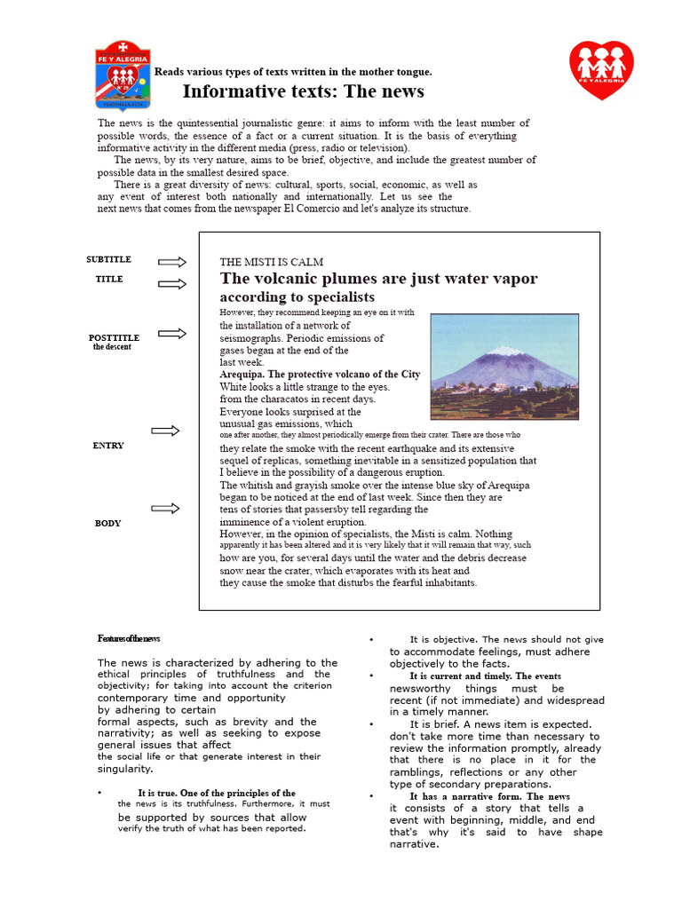 Informative Text Sheet The News | PDF | News | Volcano