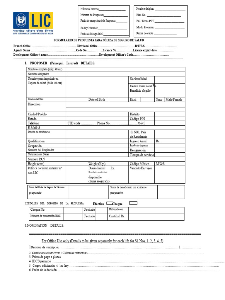 Formulario de Propuesta para Póliza de Seguro de Salud | PDF | Póliza ...