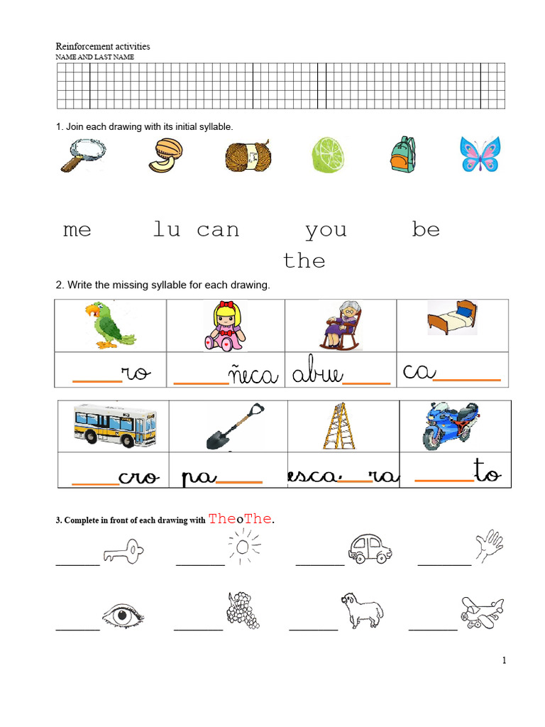 Reinforcement Activities for Syllables | PDF