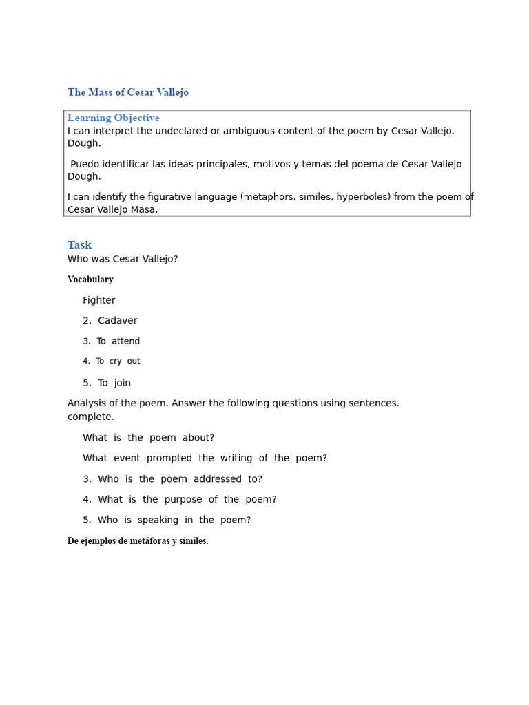 Analyzing Cesar Vallejo's Poem "Masa" | PDF