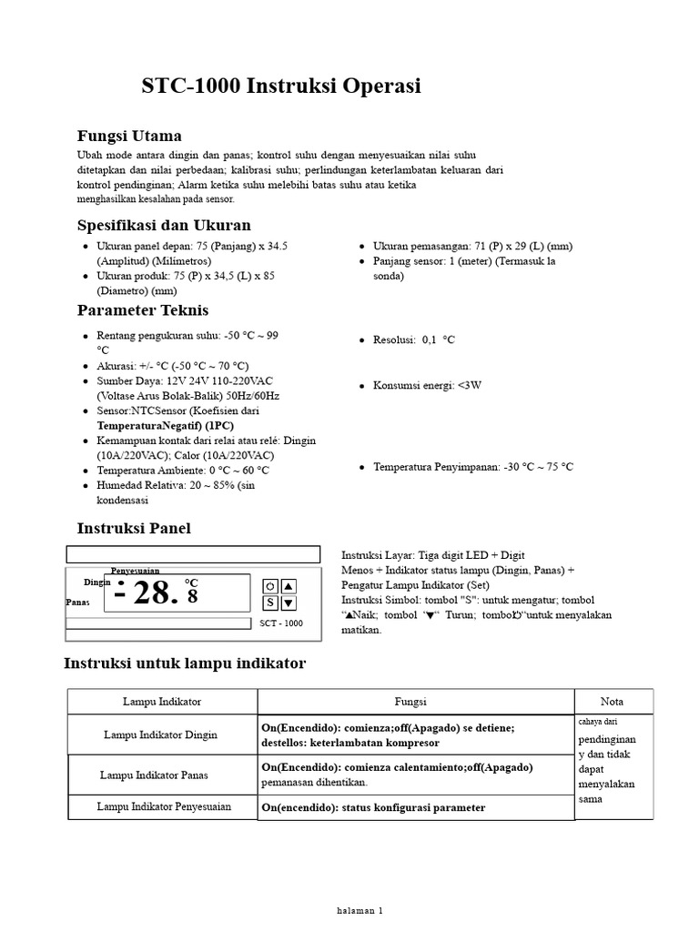 STC-1000 Instruksi Operasi | PDF