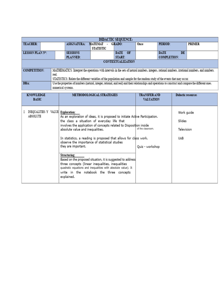 DIDACTIC SEQUENCE MATHEMATICS 11th GRADE | PDF | Statistics | Mathematics