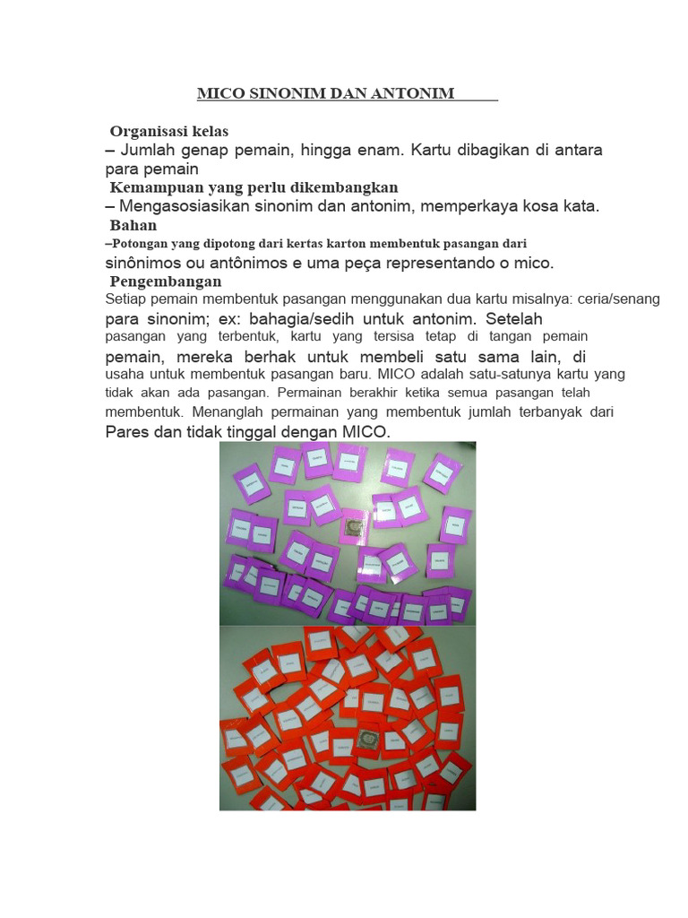 Permainan Mico: Sinonim dan Antonim | PDF
