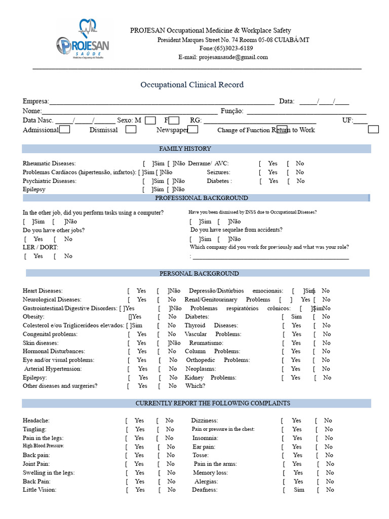 Occupational Health Assessment Form | PDF | Hypertension | Medicine