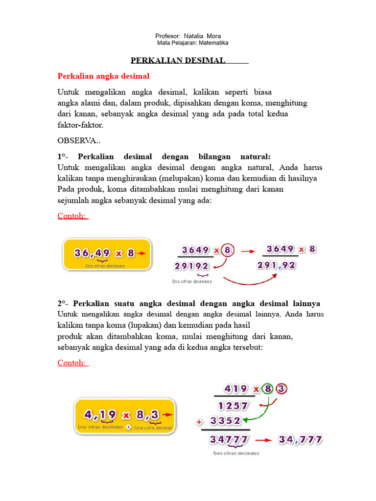 Perkalian dan Pembagian Desimal. | PDF