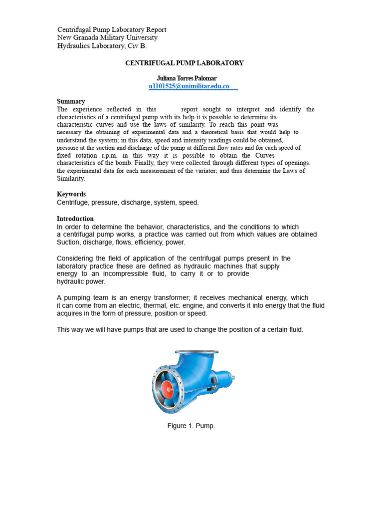 Centrifugal Pump Laboratory | PDF | Pump | Pressure Measurement