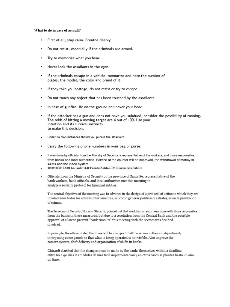 Assault Response and Bank Security Protocols | PDF | Police | Robbery