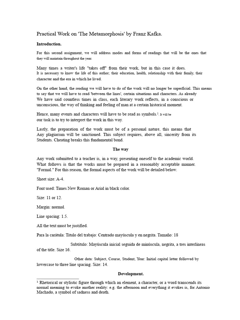 Practical Work On The Metamorphosis MBC | PDF | The Metamorphosis ...