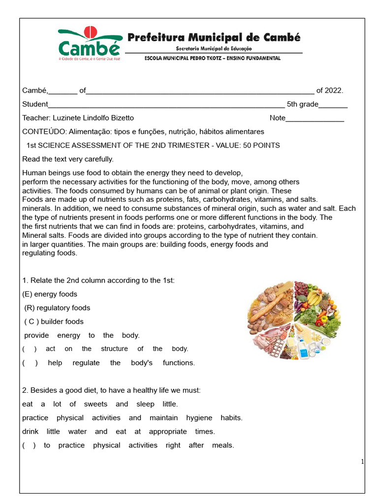 1 Science Assessment of The 2nd Quarter - Nutrition | PDF | Foods ...