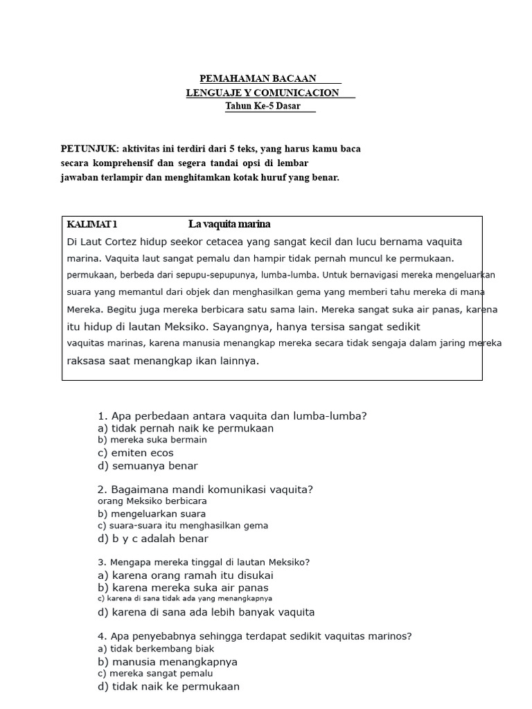 Pemahaman Membaca Kelas Lima Dasar | PDF