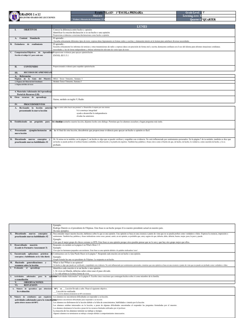 DLL Cot Inglés | PDF | Enseñando | Aprendizaje