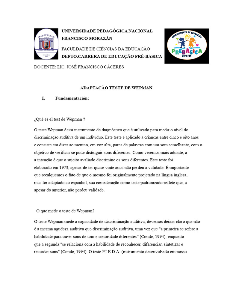 Teste de Wepman: Discriminação Auditiva | PDF | Aprendizado | Audição