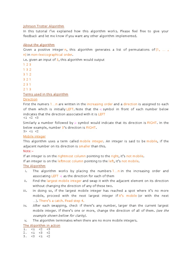 Johnson Trotter Algorithm | PDF | Permutation | Algorithms