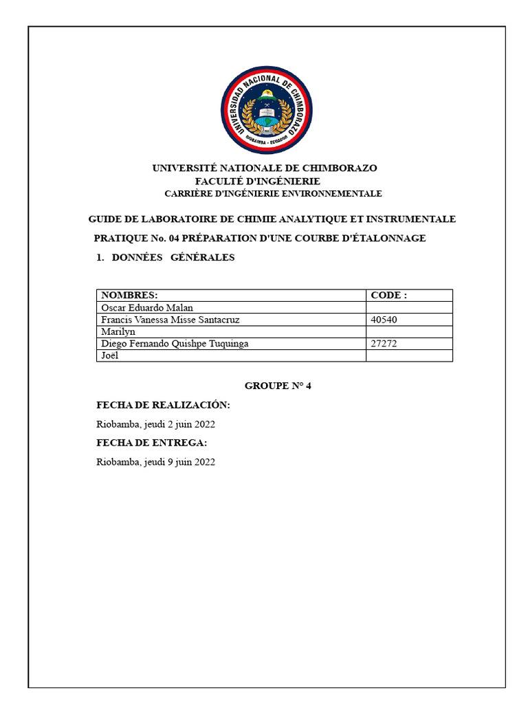 préparation d'une courbe de calibration | PDF | Calibrage | Chimie ...